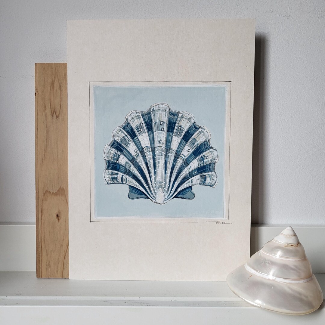 Hand Drawn Sea Shell Decor, Original Art, Handmade Coastal Art, Sea ...