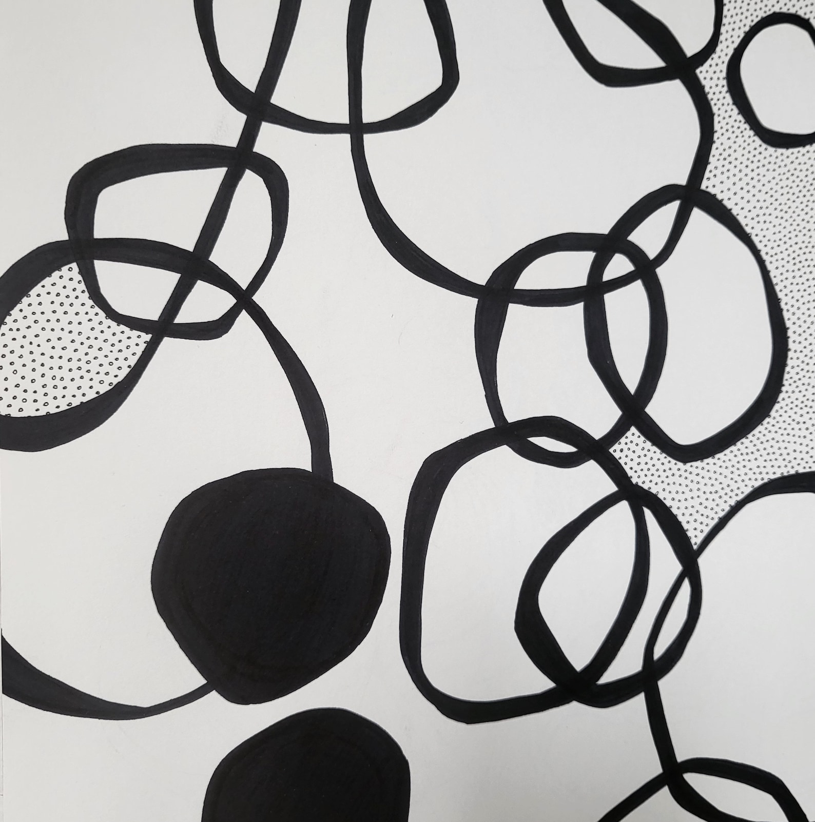 Minimalist Ink Pen Drawing: Abstract Black Dots Line Art, Original ...
