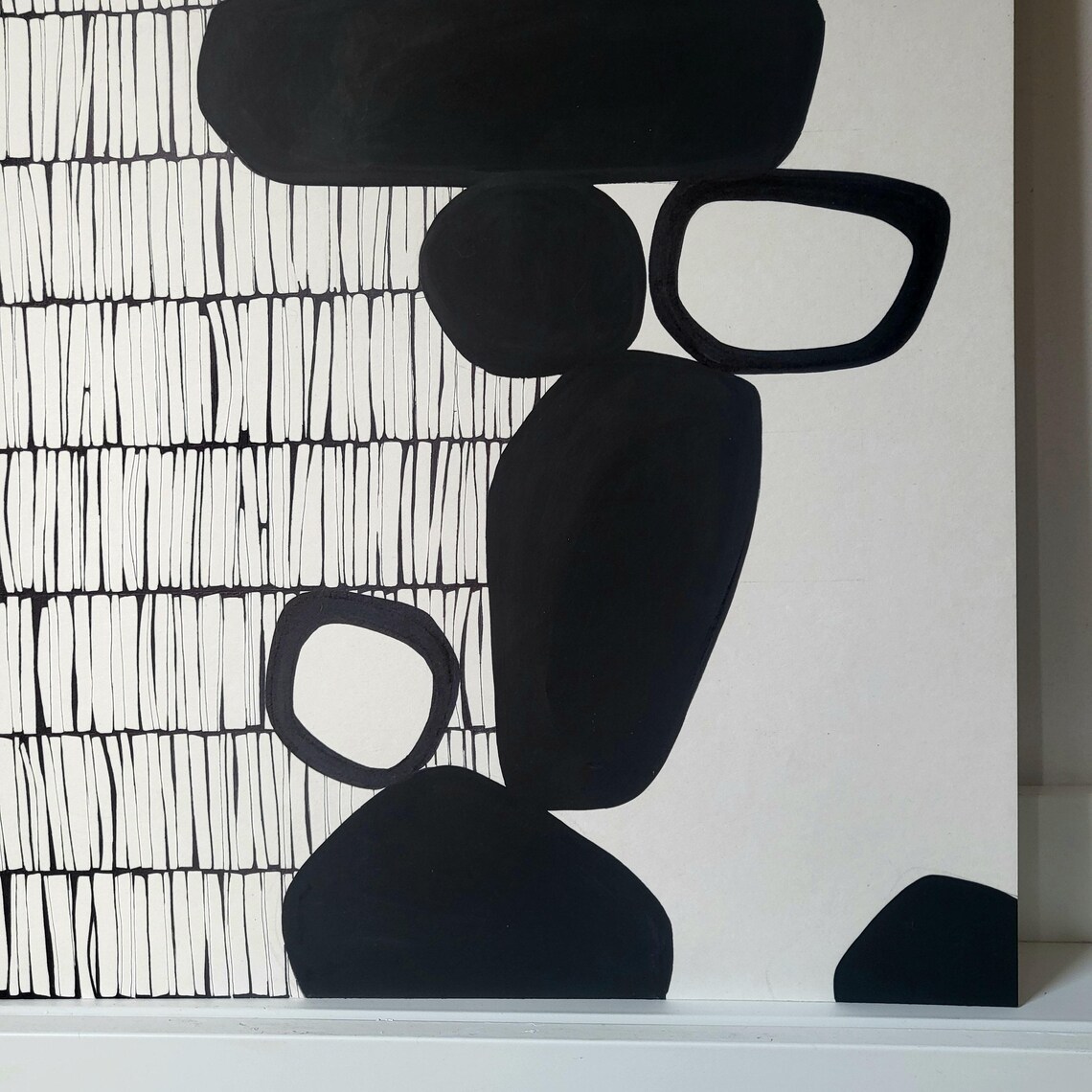 Original Black Abstract Painting: Modern Graphic Wall Decor (50x70cm ...