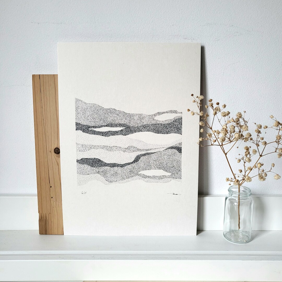 Minimal Abstract Drawing, Original Ink Art, Dotted Sketch, Simple Wall ...