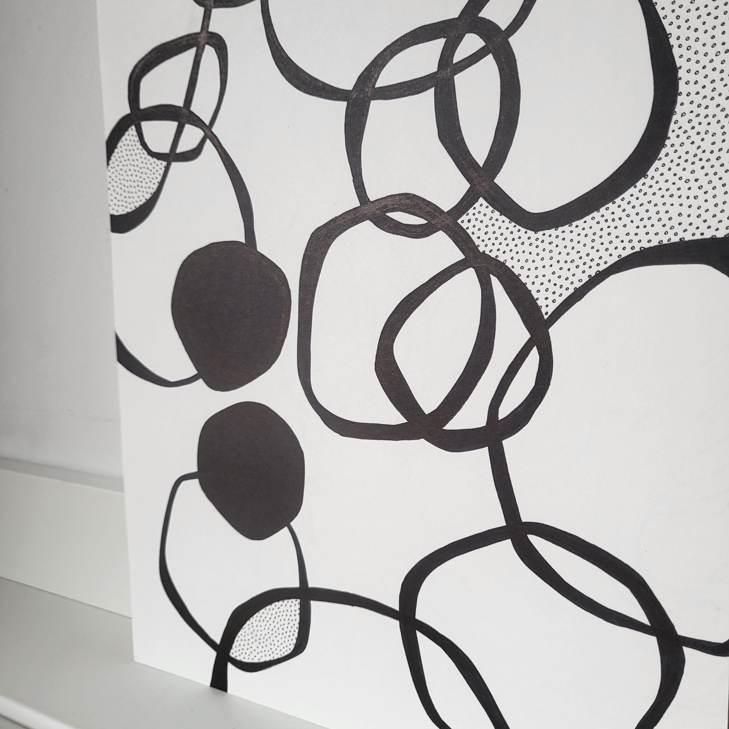 Minimalist Ink Pen Drawing: Abstract Black Dots Line Art, Original ...