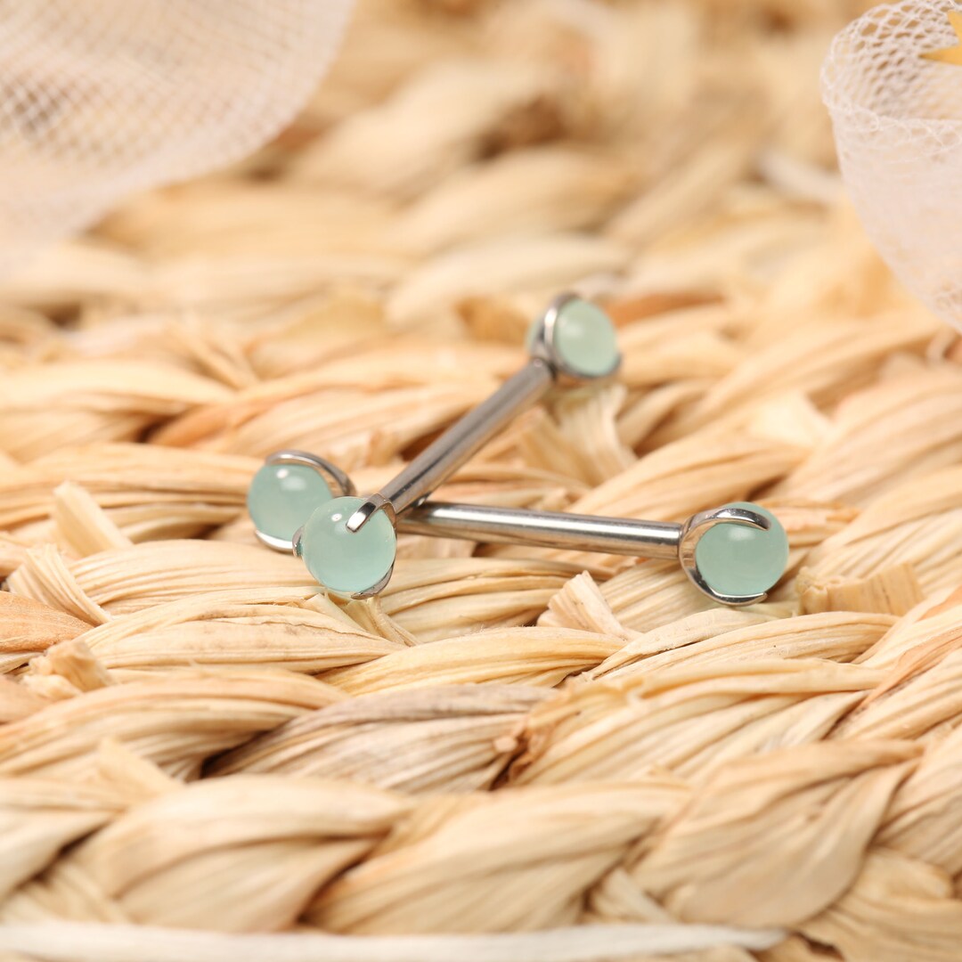 Nipple Rings Green Imitation Jade 14G /g23-titanium/nipple Barbell ...