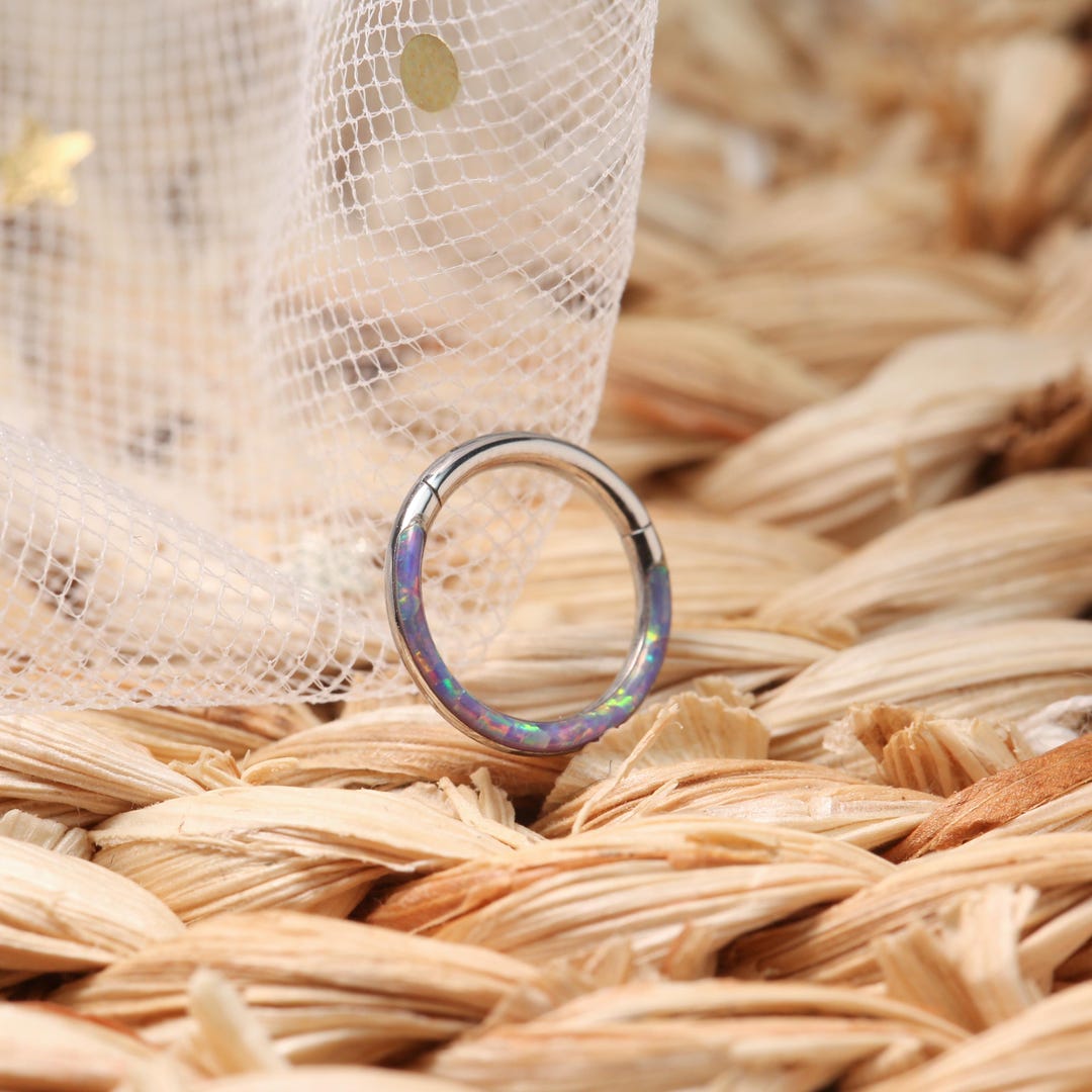 14G 16G Purple Opal Nose Ring /septum Ring / 316L Surgical Steel / Nose ...