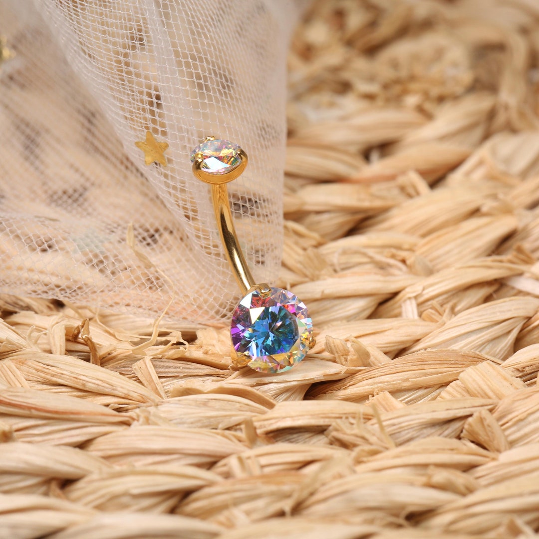 Round CZ Belly Navel Ring /navel Belly Piercing Jewelry/ Navel Barbell ...