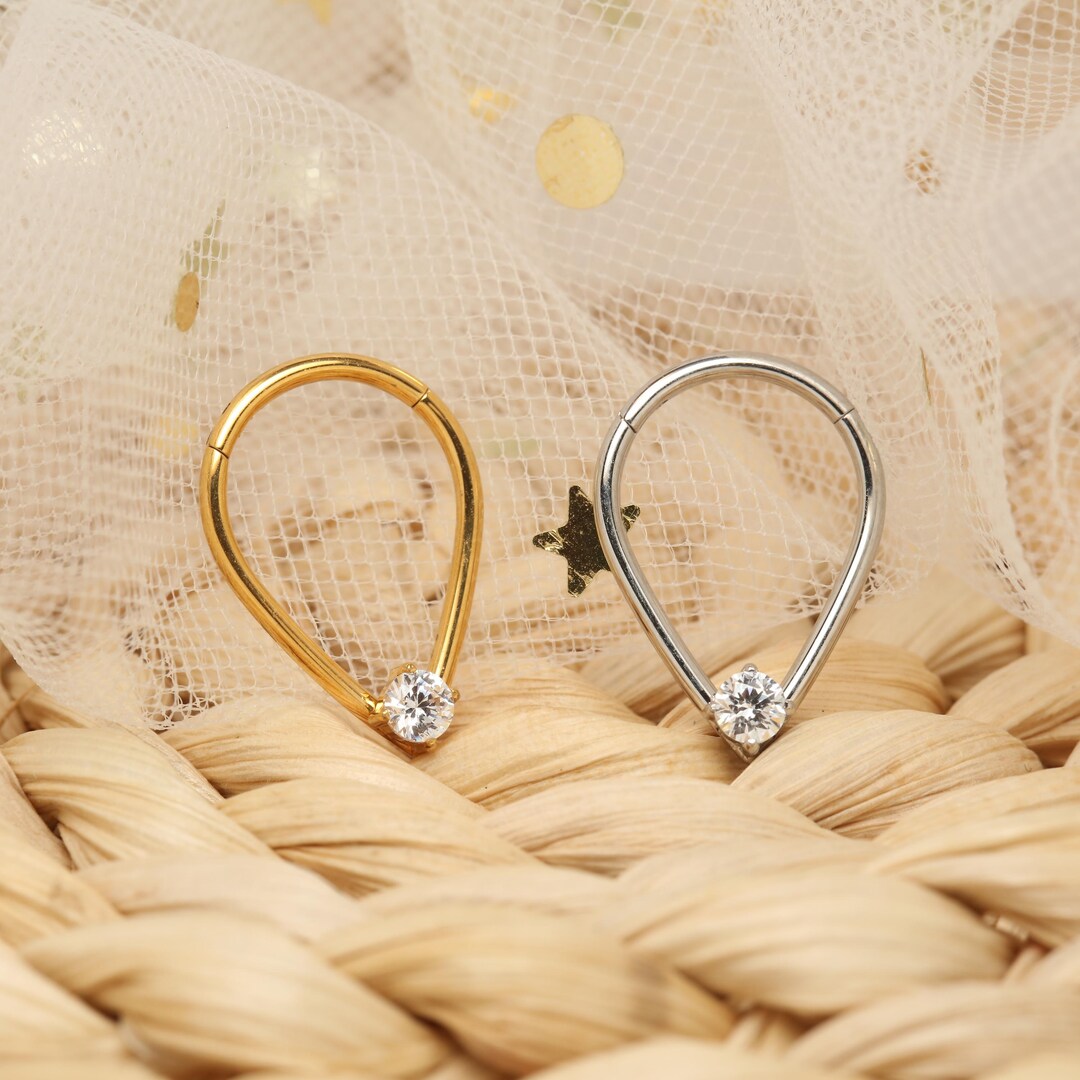 Clear CZ Teardrop Shape Septum Jewelry Nose Ring Hoop Cartilage Conch ...
