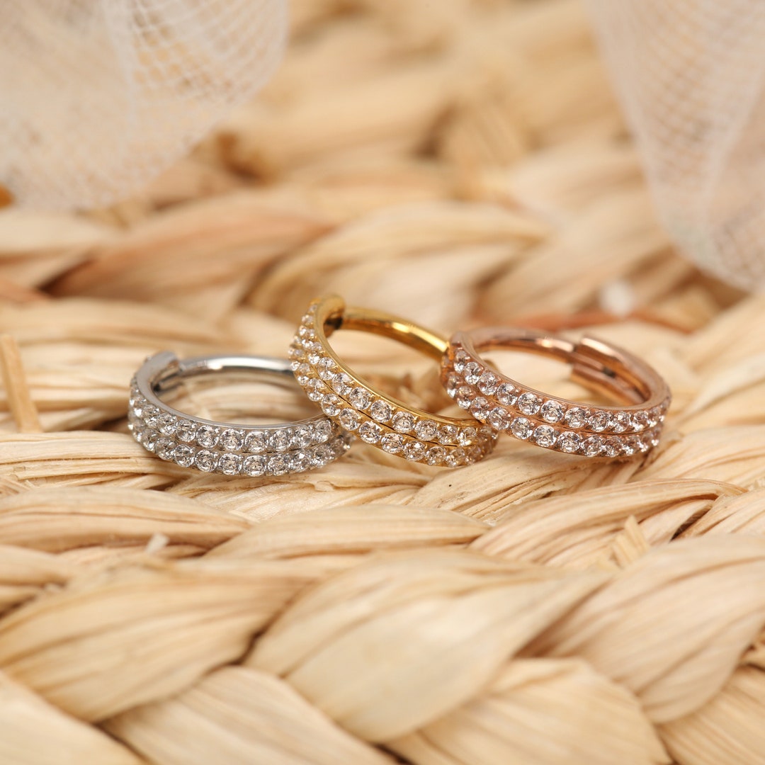 Double Stacked Nose Ring Hoop With CZ/ Sleeper Hoop/nose Ring /septum ...