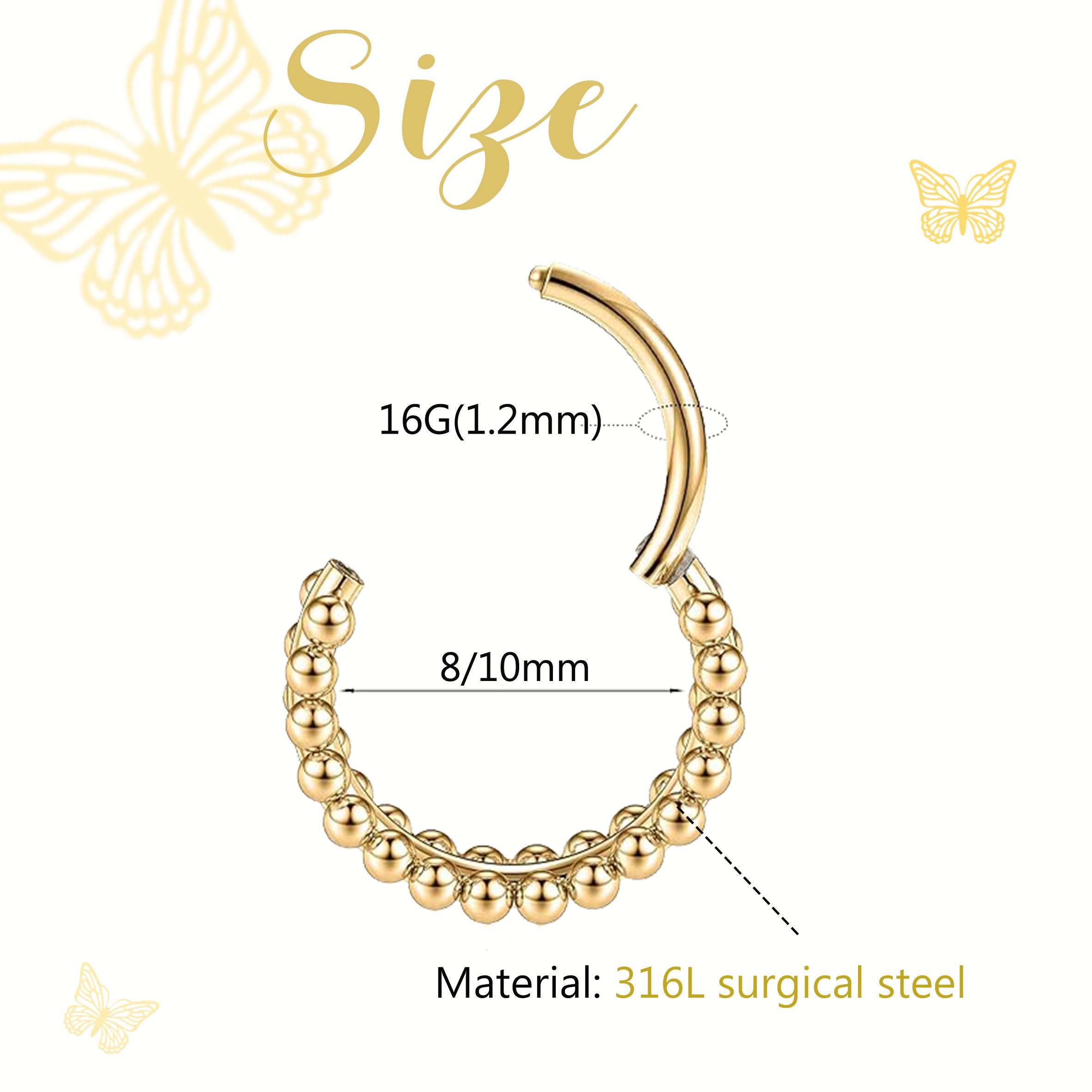 Double Sided Beads Nose Ring Hoop /316l-surgical-steel / Septum Rings ...