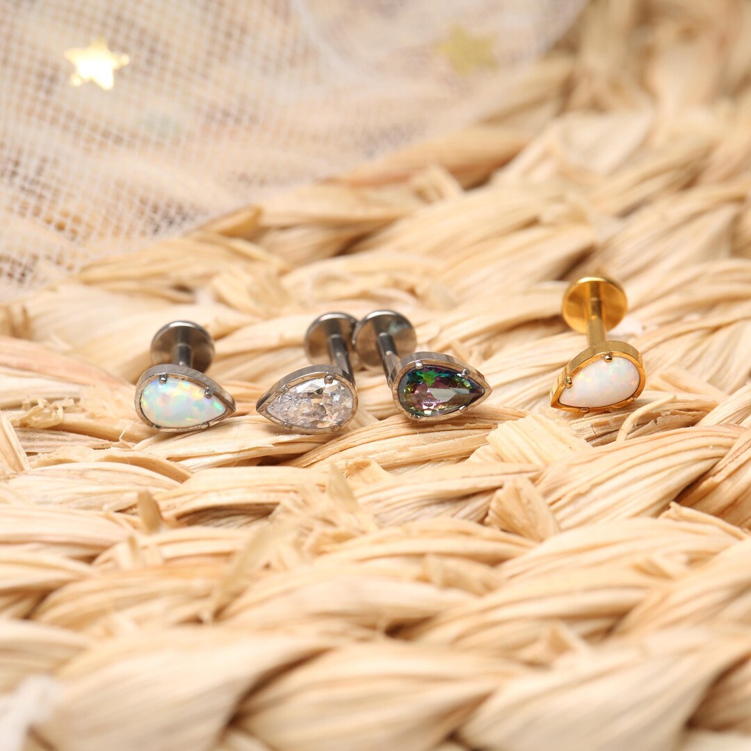 Tiny Teardrop Opal Labret Jewelry Stud 16g//labret Piercing Jewelry ...