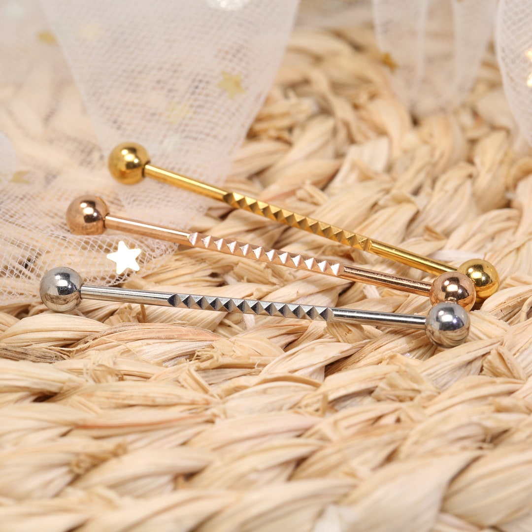 Pyramid Surgical Steel Industrial Bar /industrial Piercing Jewelry /14G 38mm/ Industrial Barbell ...