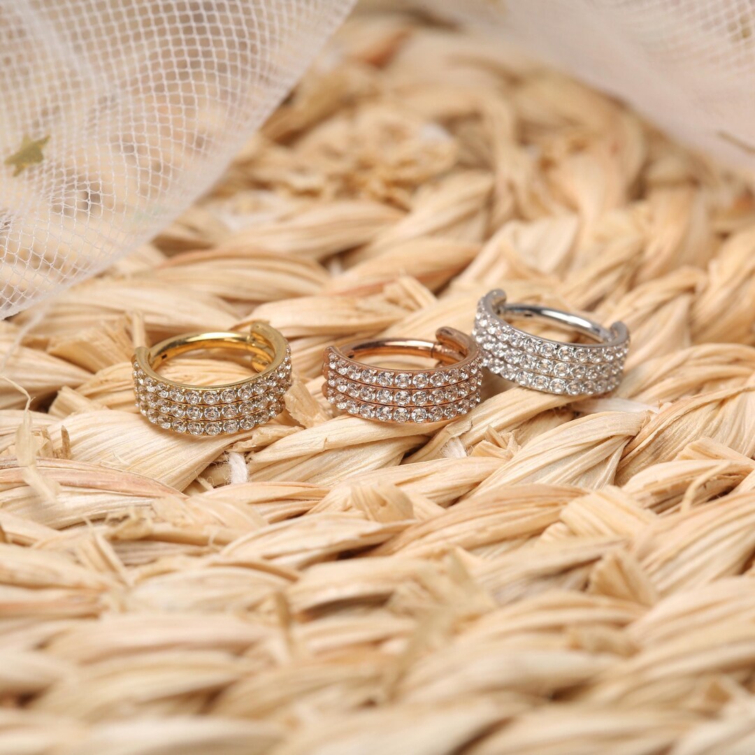 Triple Stacked Nose Ring Hoop With CZ/ Sleeper Hoop//nose Ring//septum ...