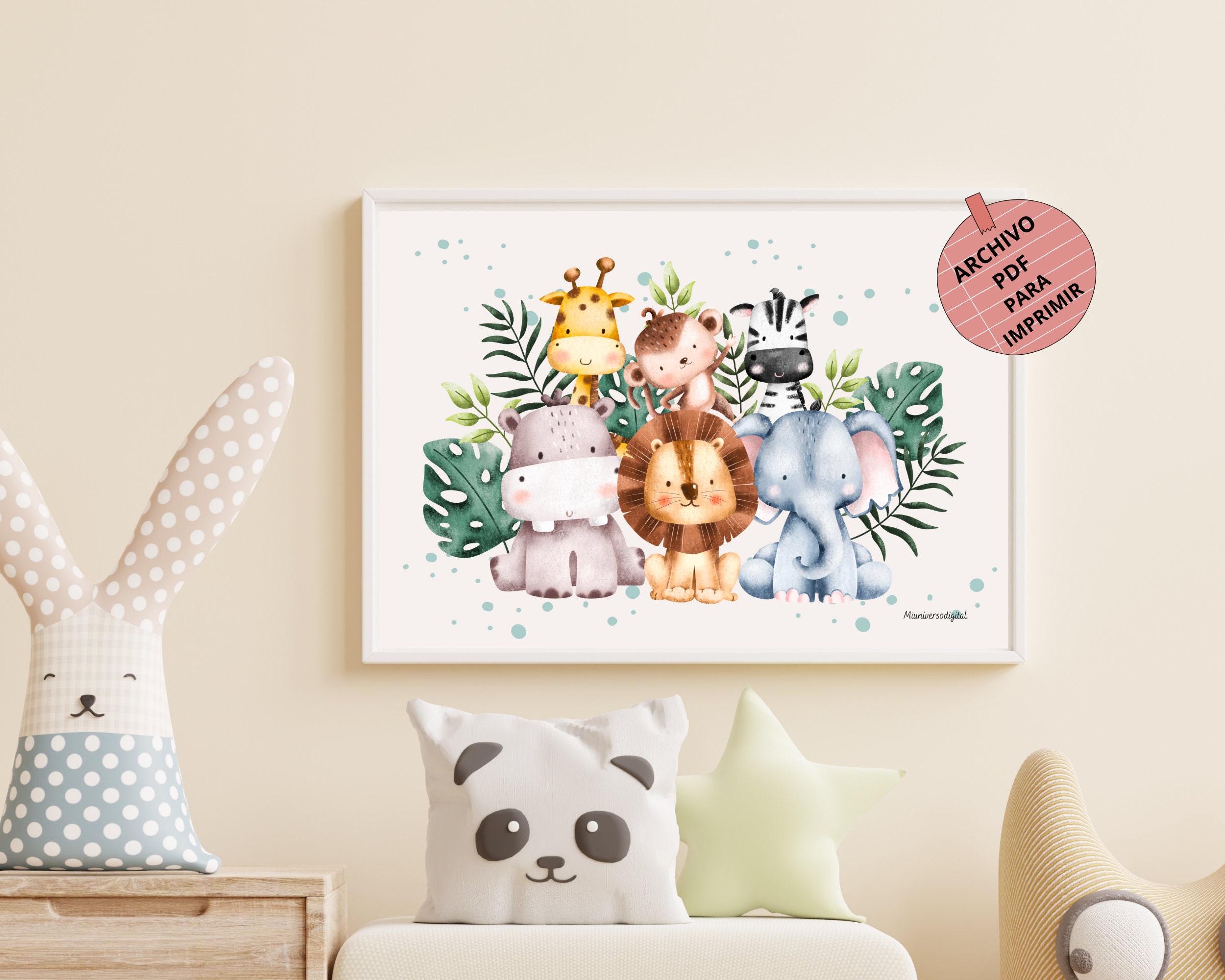 Horizontal Jungle Animal Print, Children's Illustration to Decorate the ...