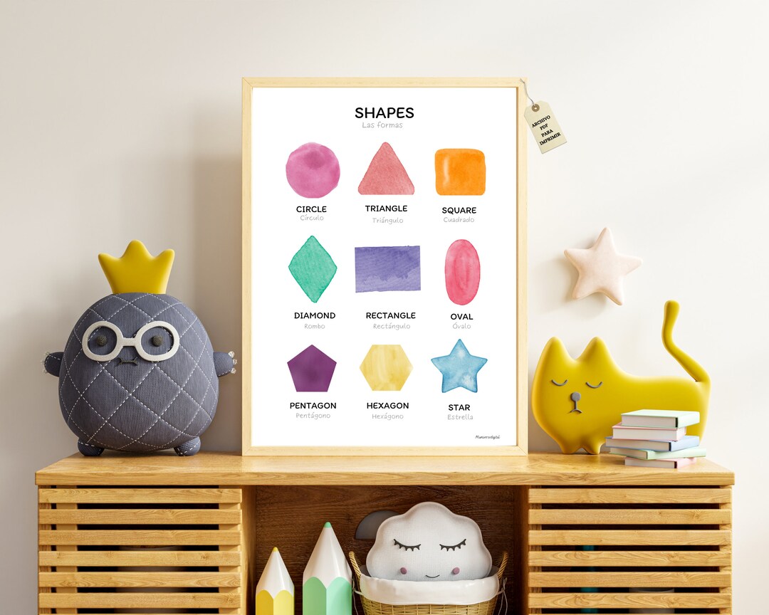 Bilingual Geometric Shapes Educational Poster in English and Spanish ...