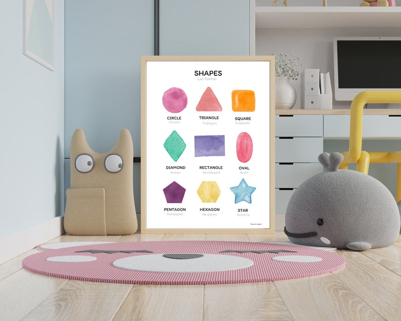 Formas Geométricas Bilingües, Póster Educativo En Inglés Y Español Para ...