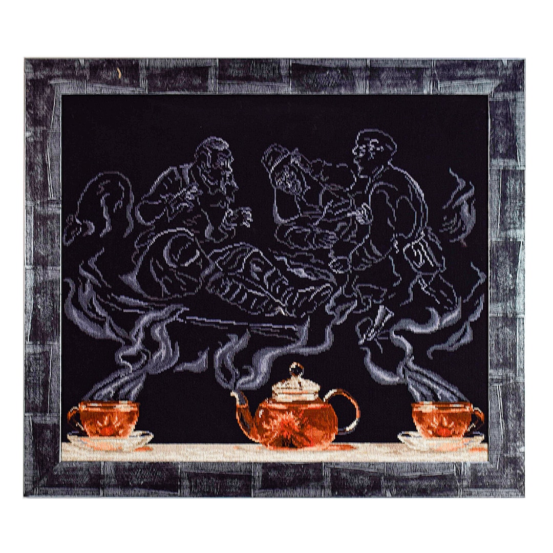 Tea Drinking Art, Kitchen Embroidery, Exclusive Gift, Thread Wall Art, Hand Embroidery Thread ...