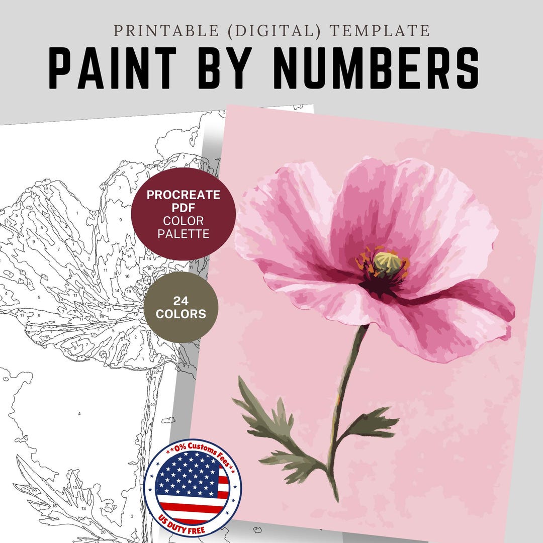 Pastel Pink Poppy Paint by Number Kit: Procreate Template (digital ...