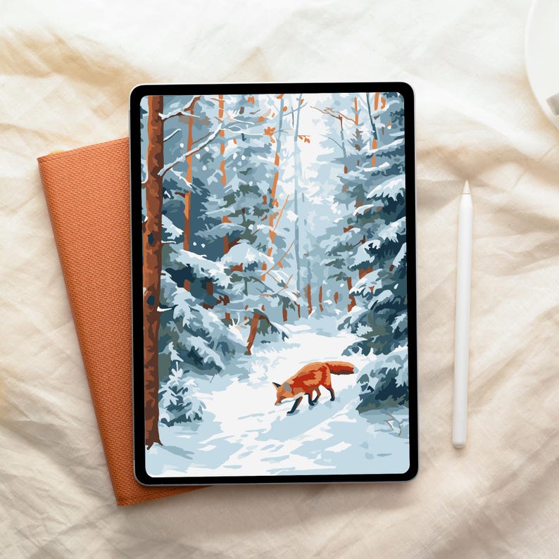 Christmas Fox in Forest Paint by Number Kit: Procreate Template ...