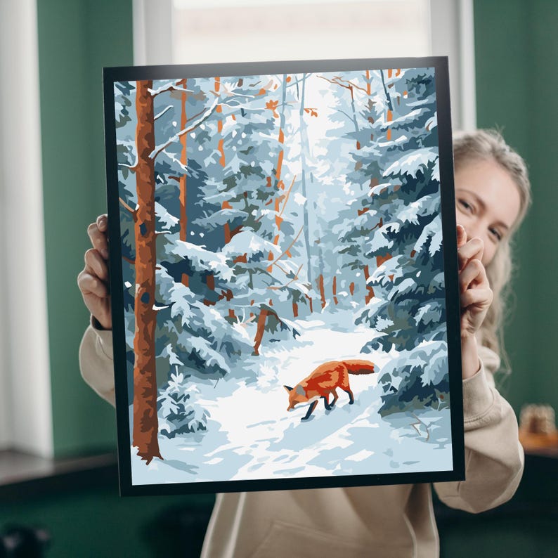 Christmas Fox in Forest Paint by Number Kit: Procreate Template ...