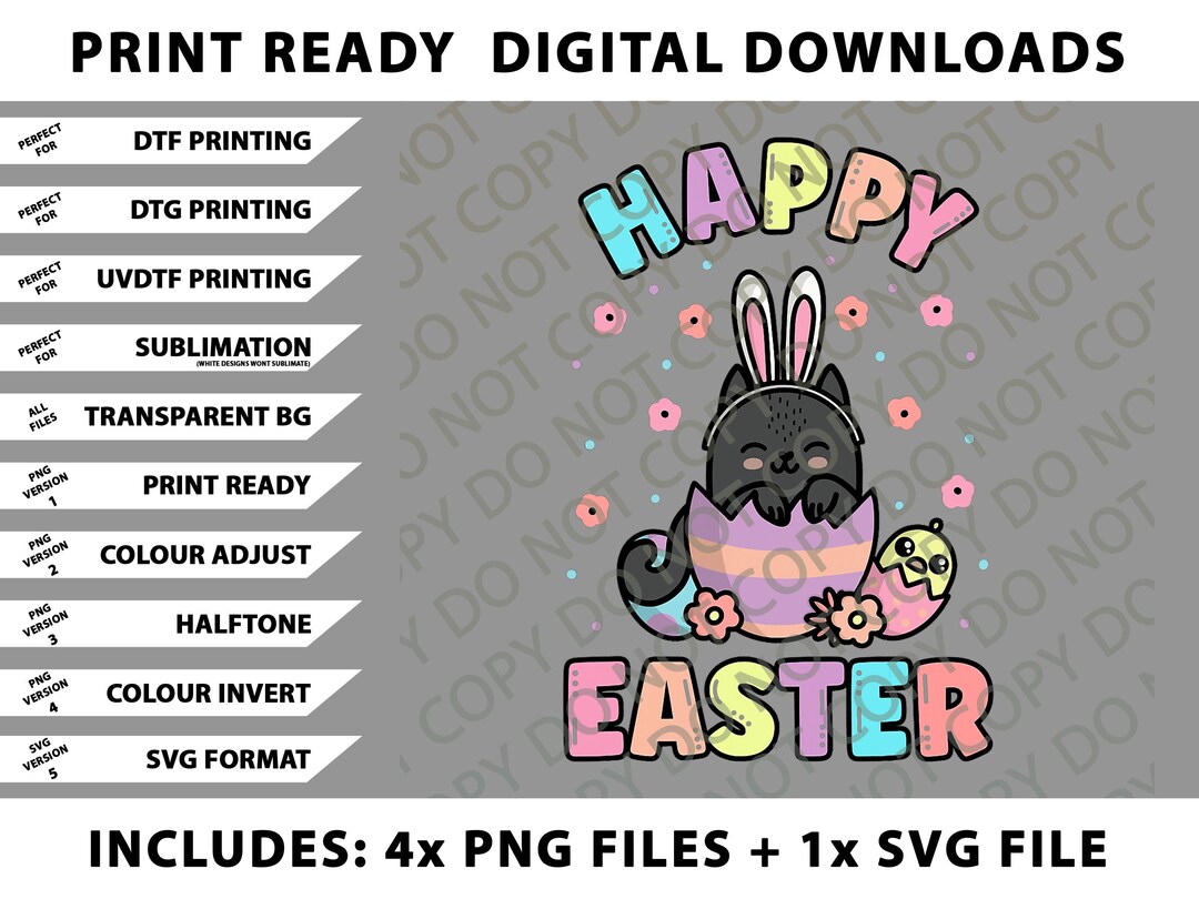 Easter Kawaii Bunny Cat Cute Spring Egg Hunting Kids Png Bundle, SVG ...