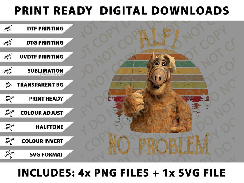 Alf Alien No Problem Vintage Png Bundle, SVG Files, Digital Downloads ...