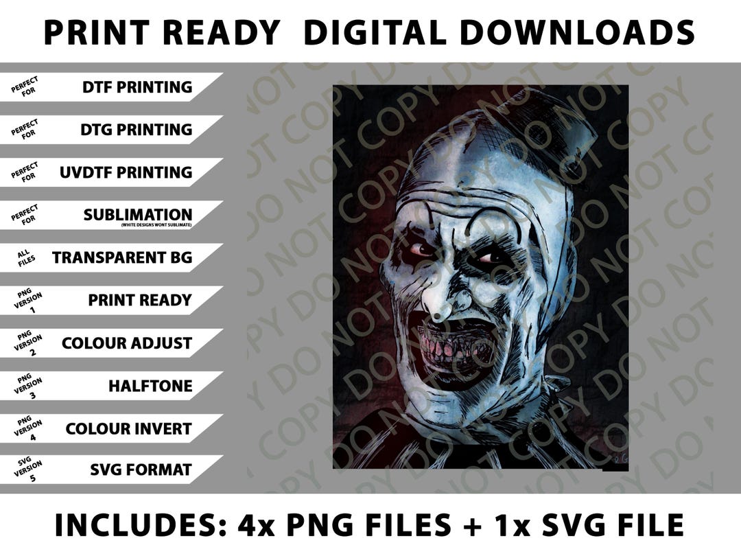 Art the Clown Shirt, Terrifier Movie Png Bundle, SVG Files, Digital ...