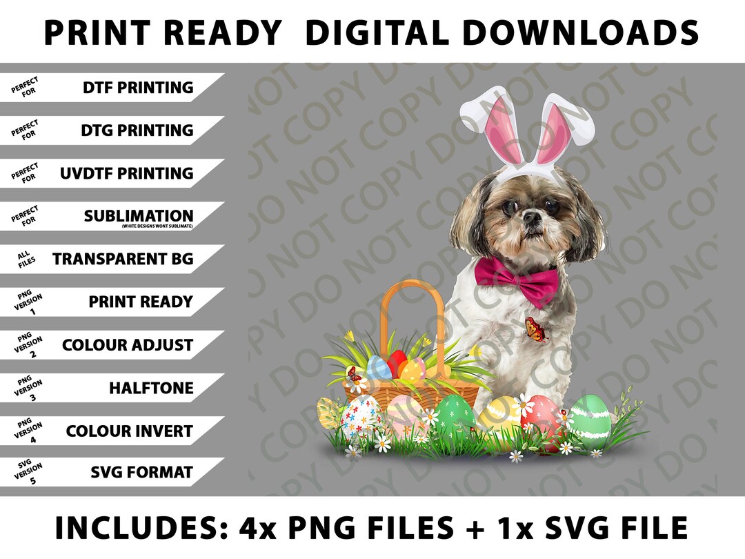 Cute Shih Tzu Easter Day Bunny Eggs Easter Costume Png Bundle, SVG ...