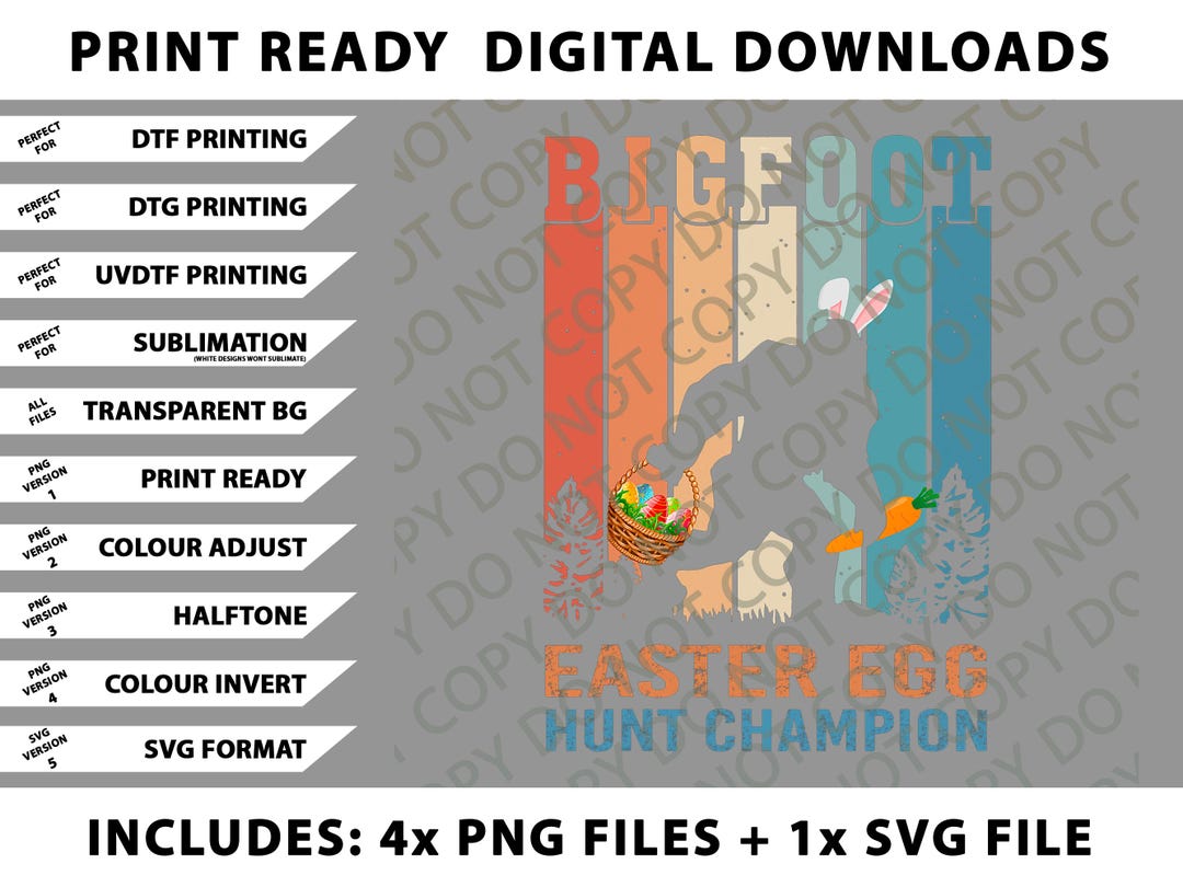 Bigfoot Sasquatch Bunny Egg Easter Day Toddler Girl Boy Kids Png Bundle ...