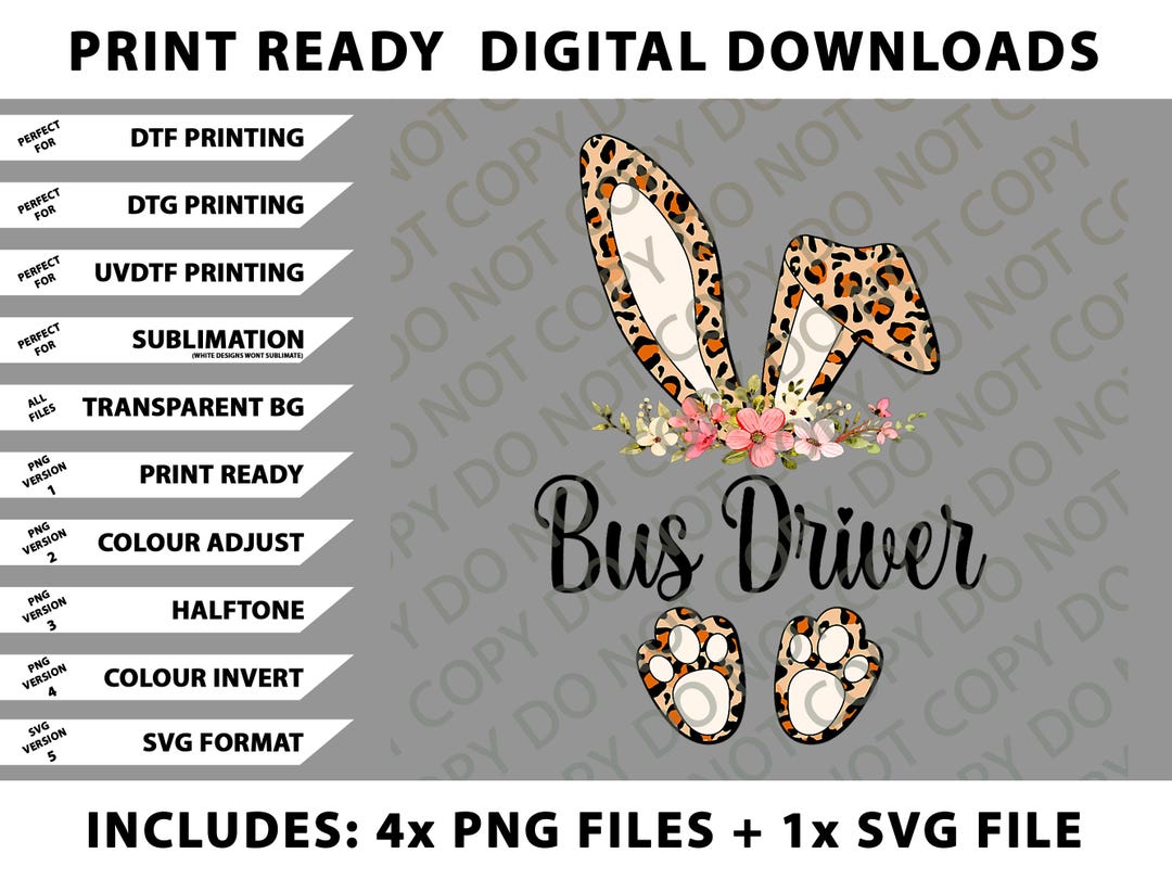Easter Bus Driver Leopard Bunny Ears School Bus Driver Png Bundle, SVG ...