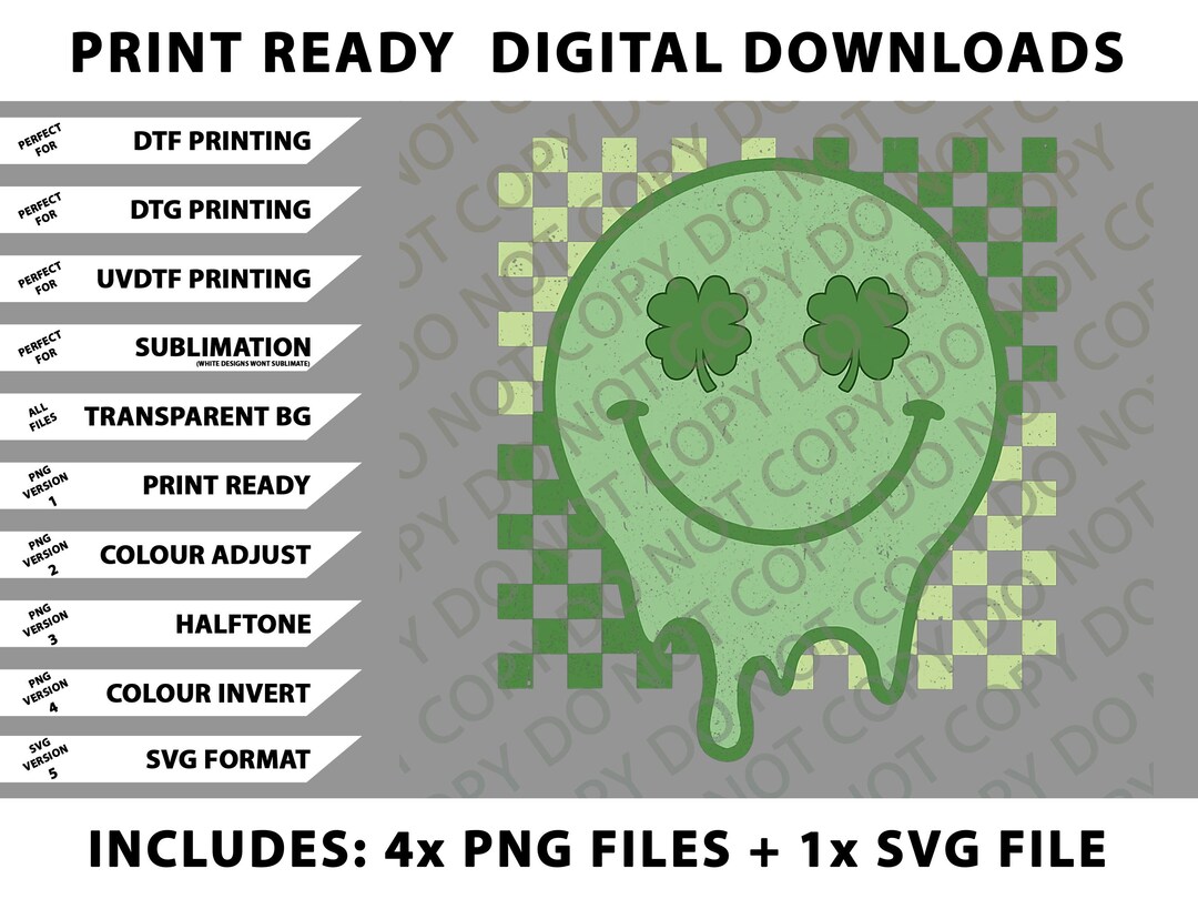 Retro Groovy Shamrock Smile Face St Patricks Day Hippie Png Bundle, SVG ...
