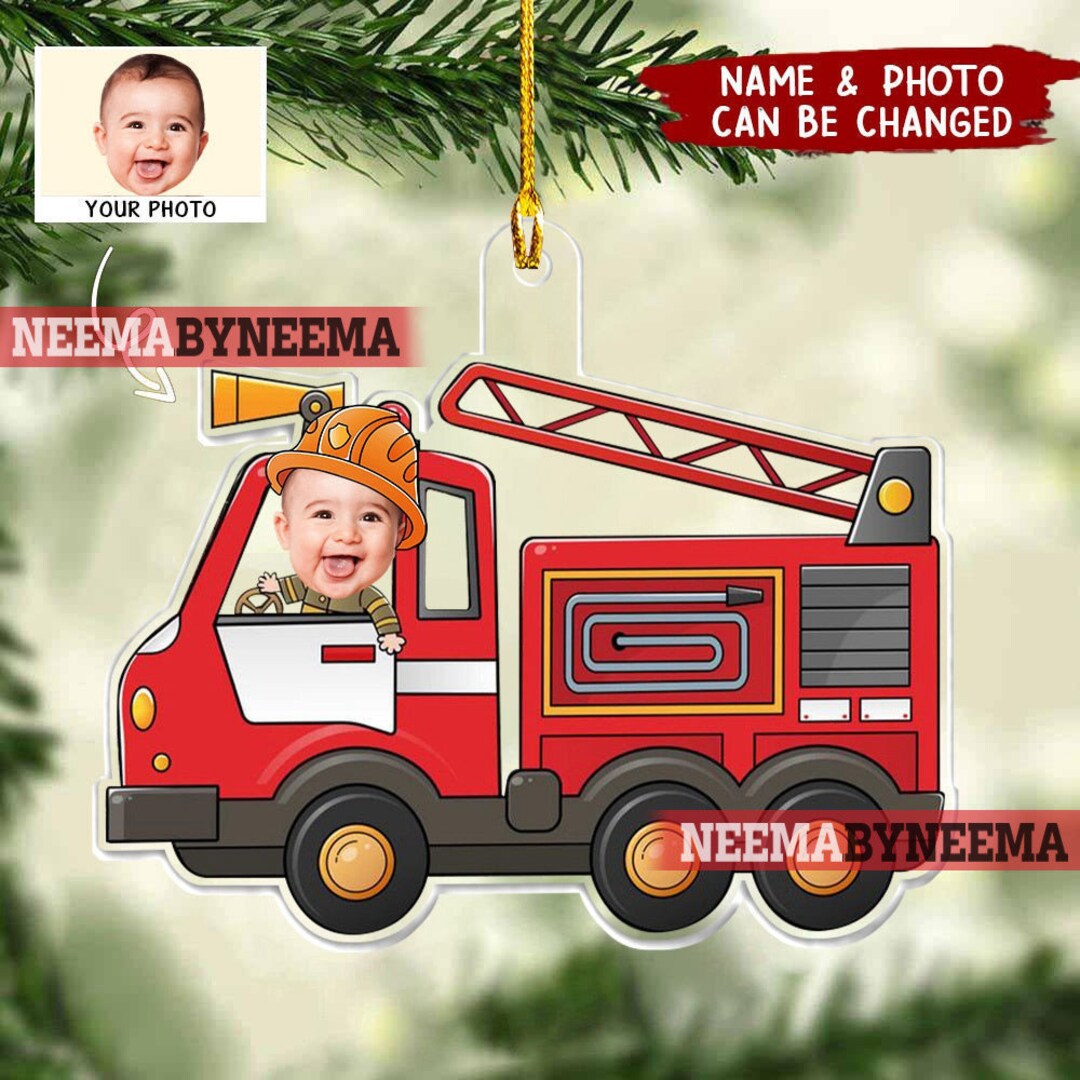 Kid Riding Fire Truck Personalized Photo Car Ornament Hoc4 - Etsy
