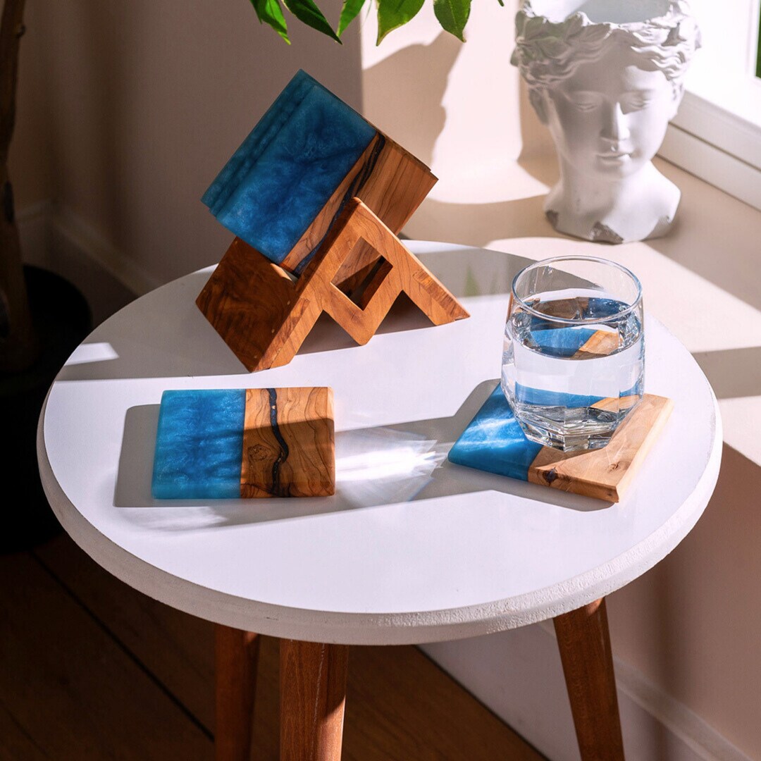 Epoxy Coasters With Holder, Resin Coasters, Personalized Gifts, Wood ...