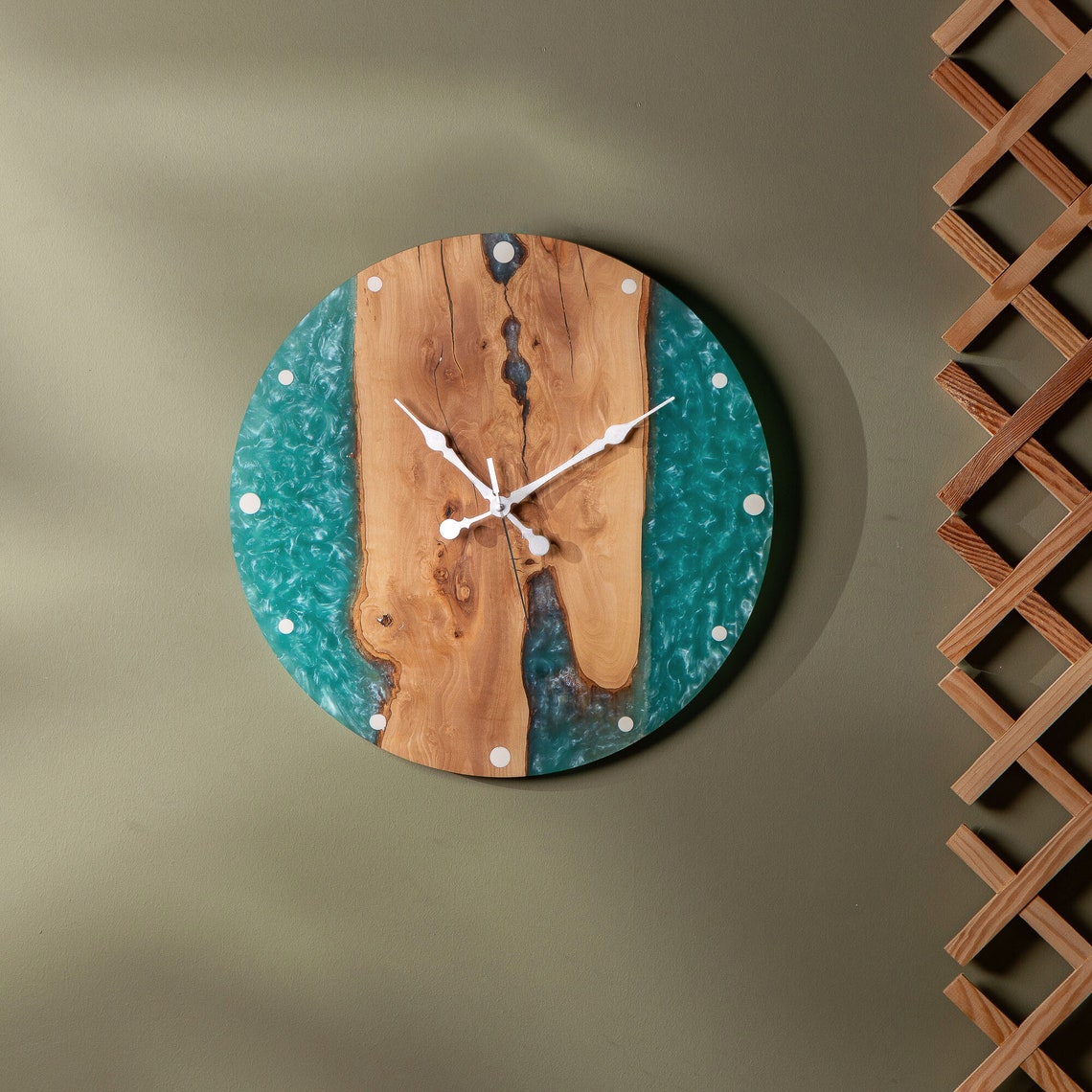 Epoxy & Olive Wood Wall Clock, Resin Wall Clock, Live Edge Clock, Large ...