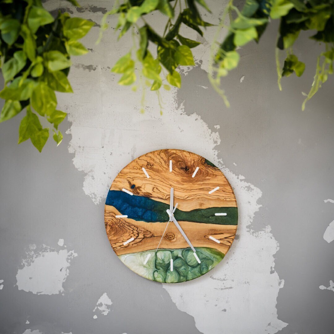 Handmade Epoxy and Olive Wood Wall Clock, Resin Wall Clocks, Wall Clock ...