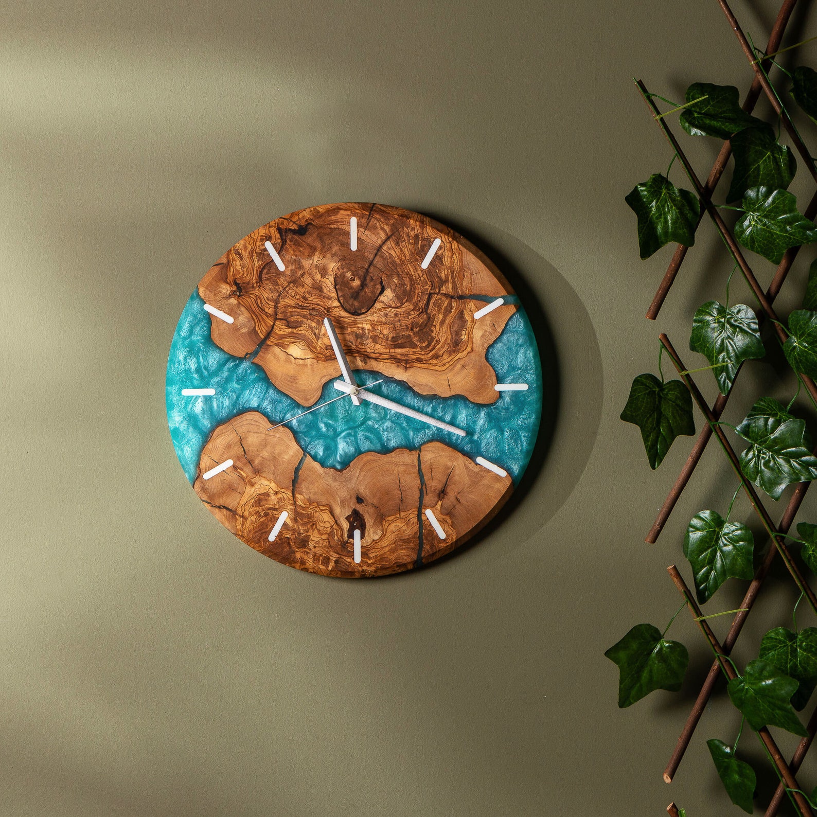 Epoxy & Olive Wood Wall Clock, Resin Wall Clock, Live Edge Clock, Large ...