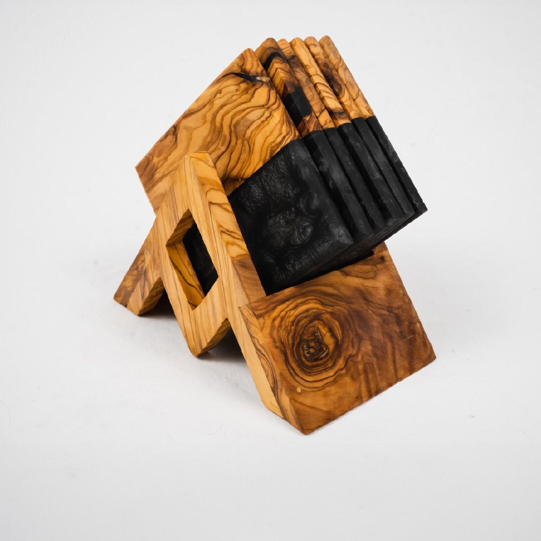 Handmade Resin Coasters With Holder, Epoxy and Olive Wood Coasters ...
