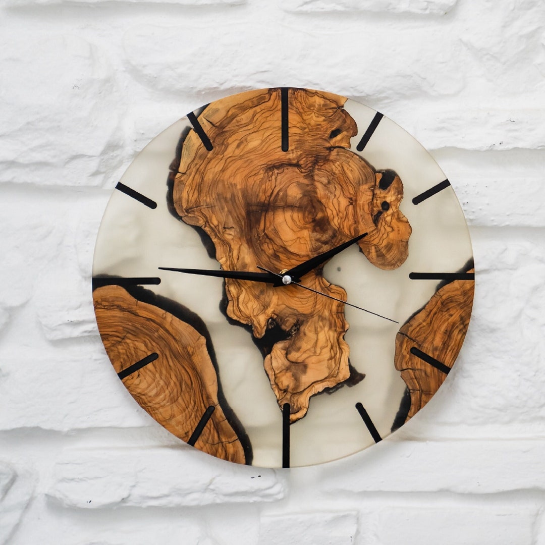 Epoxy & Olive Wood Wall Clock, Resin Wall Clock, Transparent Wall Clock ...