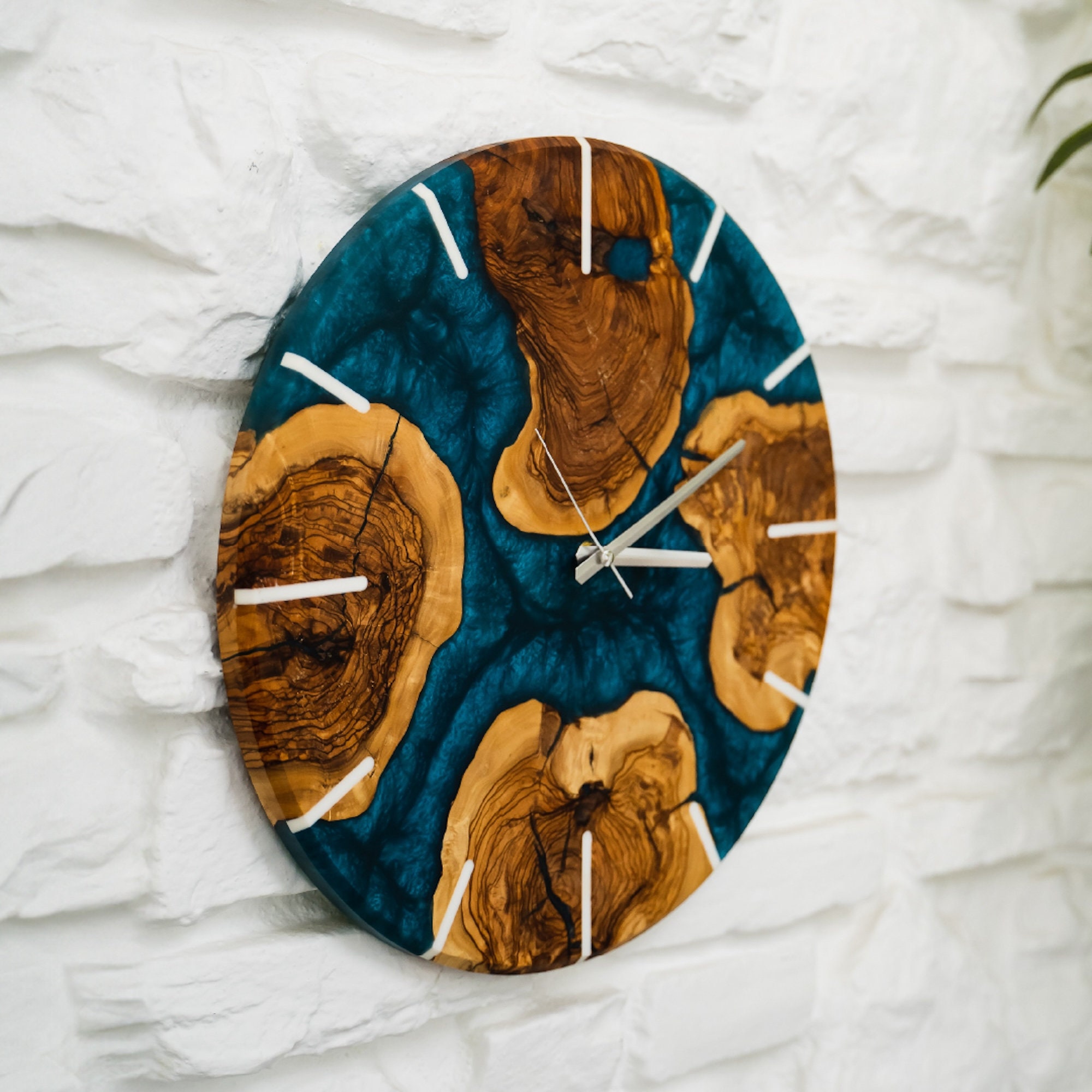 Epoxy& Olive Wood Wall Clock, Resin Wall Clock, Modern Handmade Wall ...