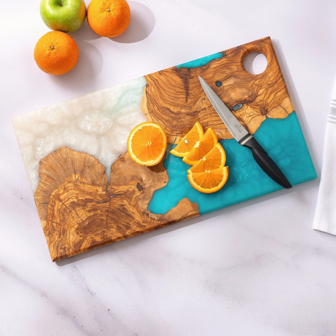 Custom Epoxy & Olive Wood Cutting Board, Epoxy Charcuterie Board, Resin Rustic Serving Board ...