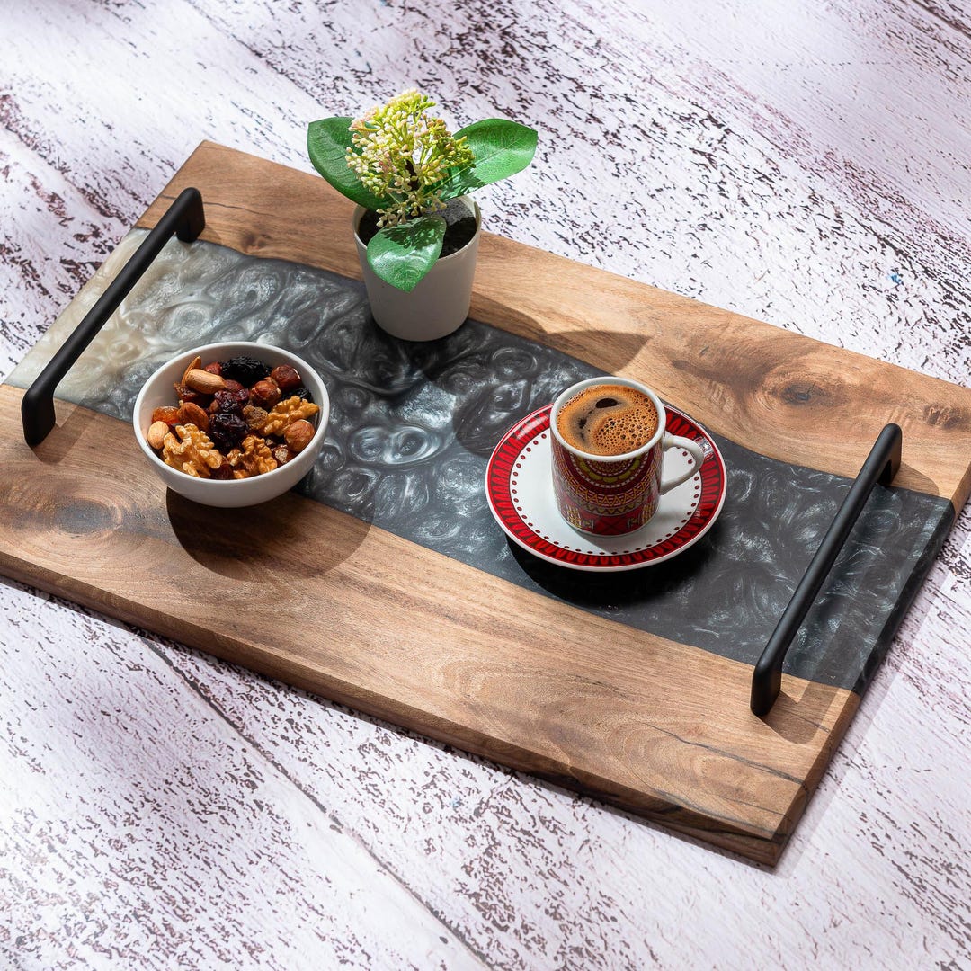 Handmade Olive Wood Epoxy Serving Tray, Personalized Charcuterie Board ...
