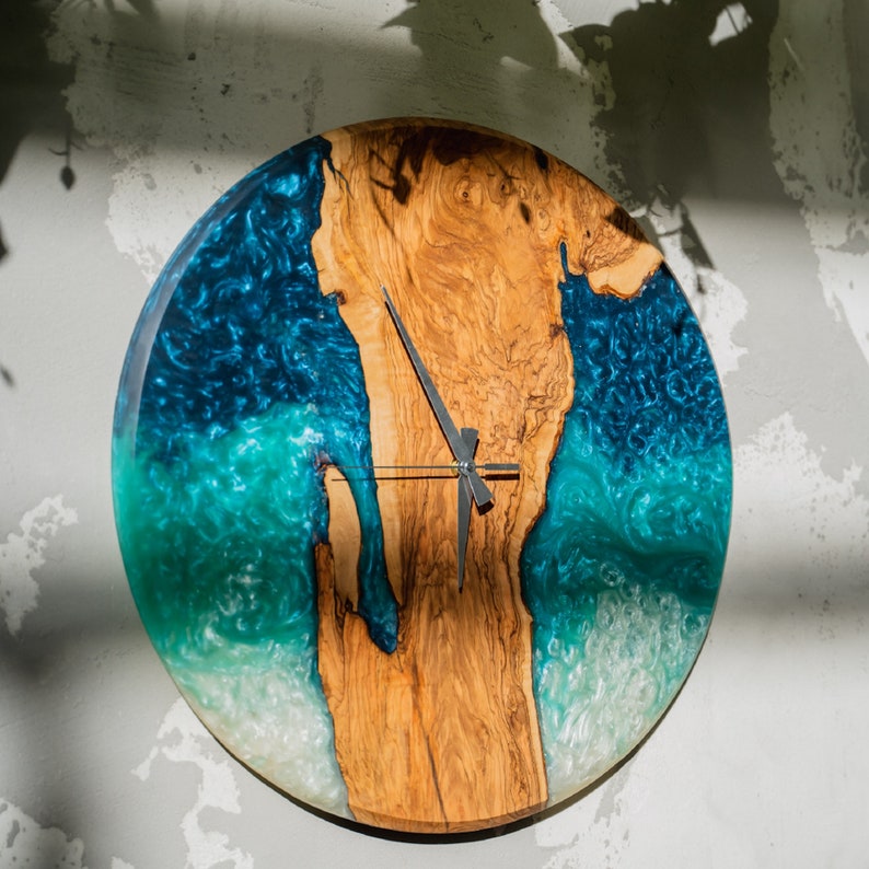 Epoxy and Olive Wood Wall Clock, Handmade Resin Wall Clocks, Clocks for ...