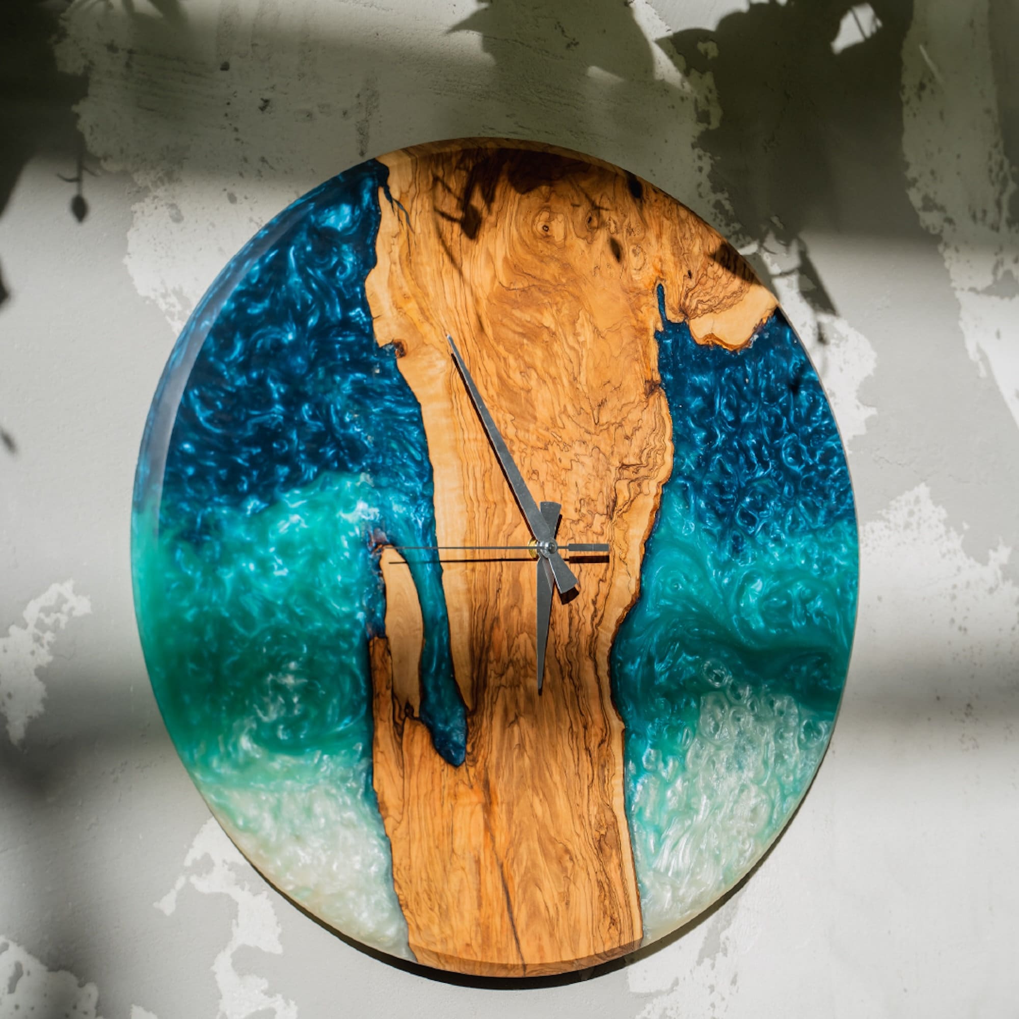 Epoxy& Olive Wood Wall Clock, Resin Wall Clock, Modern Handmade Wall ...