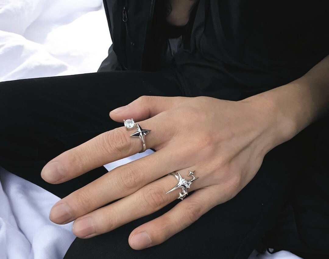 Y2k Star Silver Ring Set, Sparkling Star Ring, E Girl Silver Star Rings ...