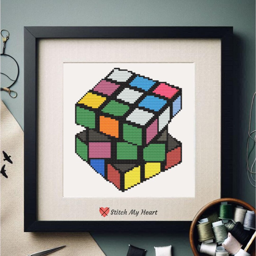Rubix Cube Cross Stitch Digital Template File Design in Black/white and ...