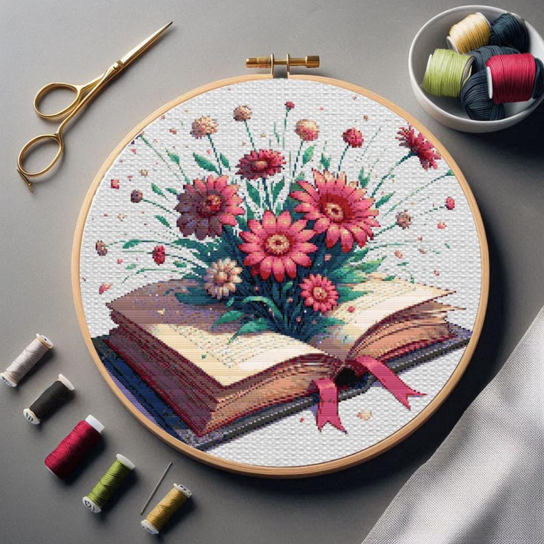 Blooming Book Cross Stitch Pattern – Digital PDF, Counted Cross Stitch ...