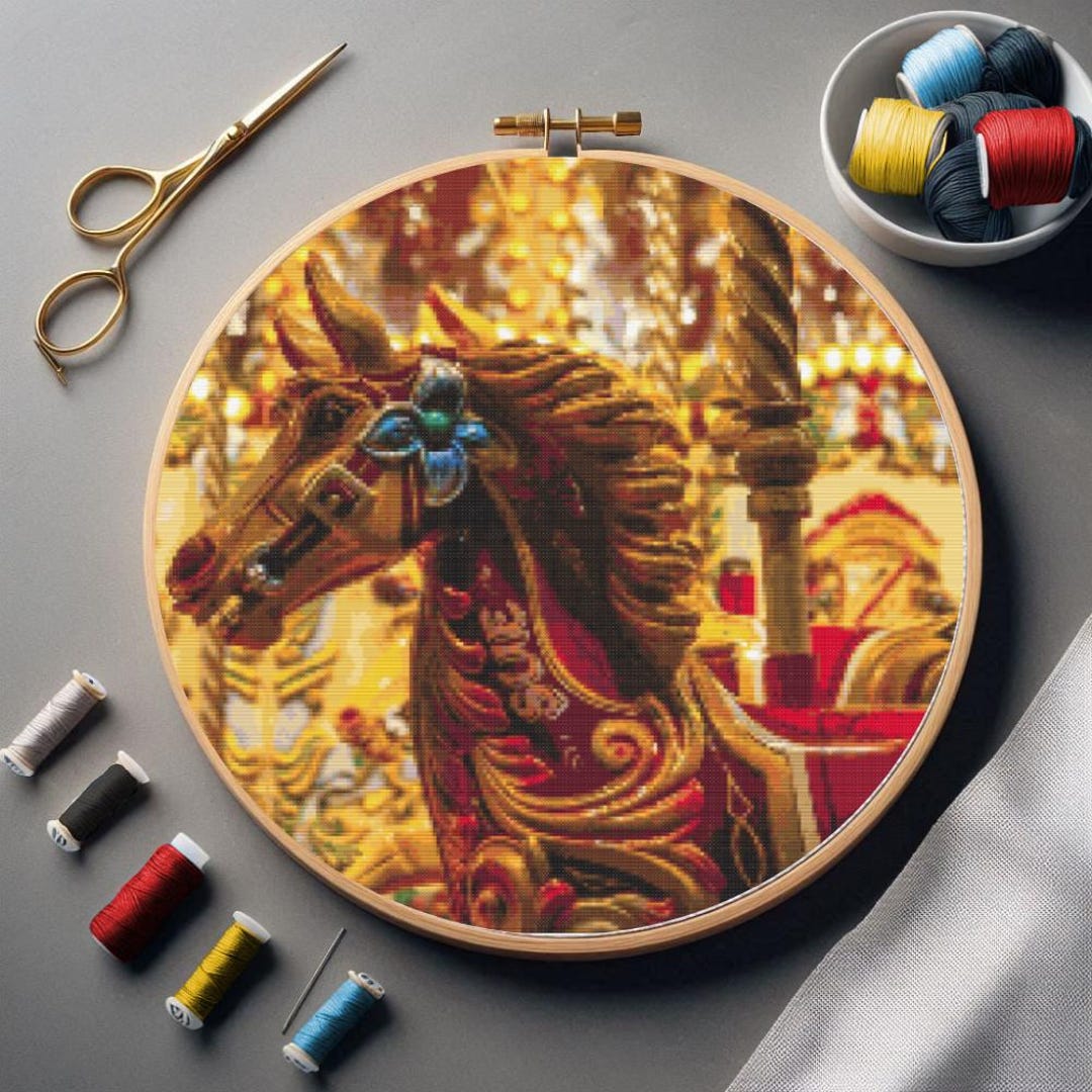 Horse Carousel Cross Stitch Pattern – Digital PDF, Counted Cross Stitch ...