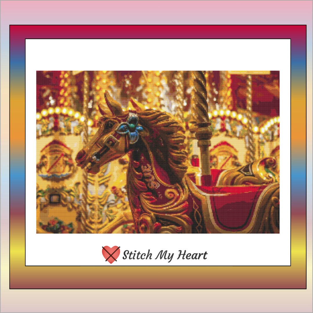 Horse Carousel Cross Stitch Pattern Digital Template File Design in ...