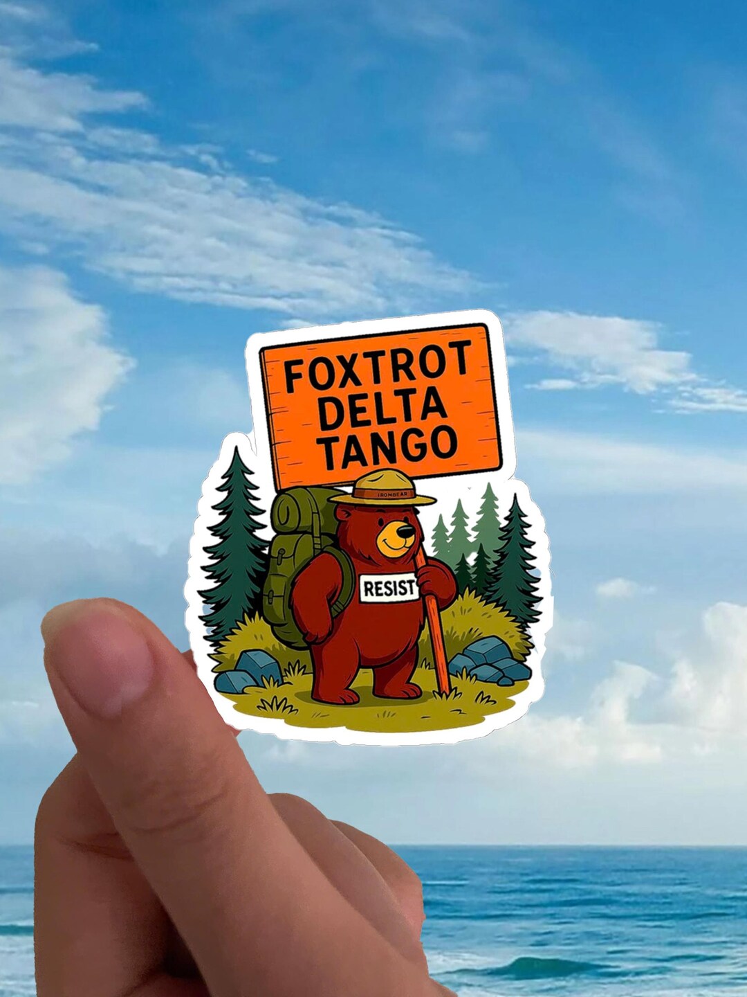 Resist Bear National Park Foxtrot Delta Tango Sticker, Feminist Women's ...