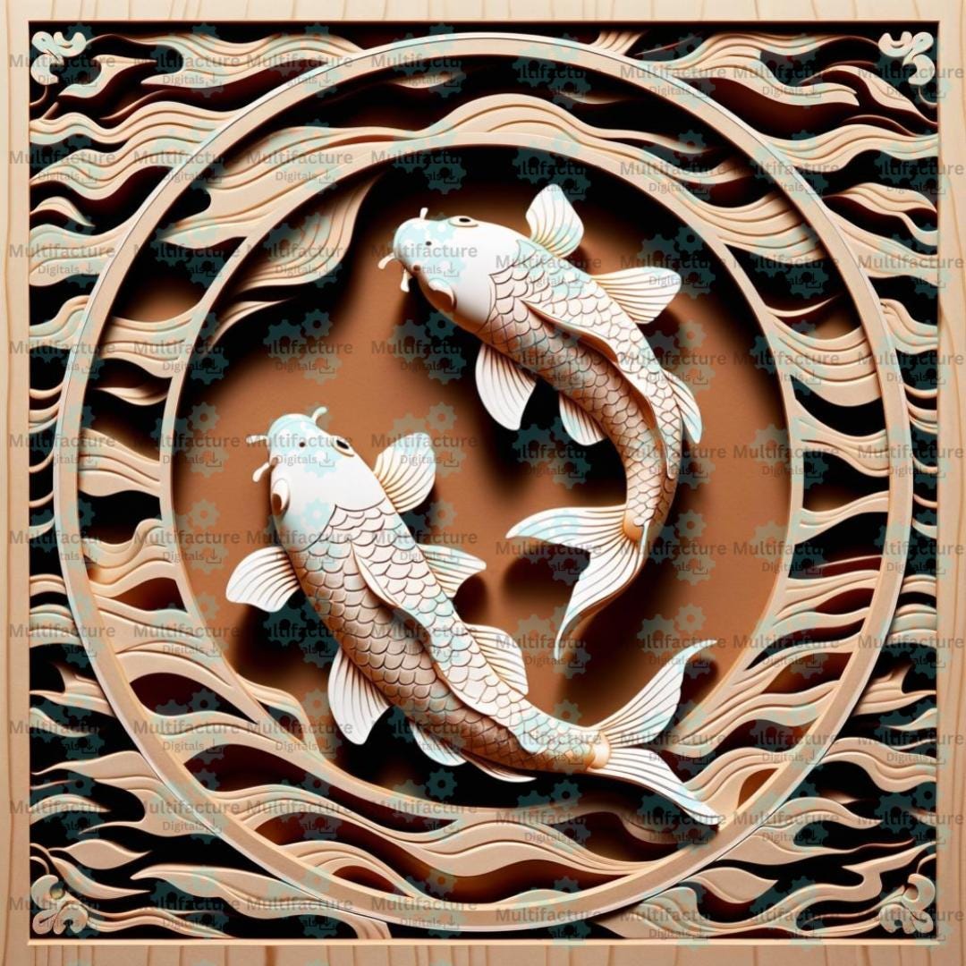 Koi Ripple Art Laser Burn PNG, Laser Engrave Png, Lightburn File, 3D ...