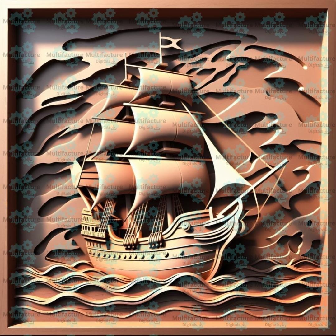 Stormy Pirate Ship Laser Burn PNG, Laser Engrave Png, Lightburn File ...