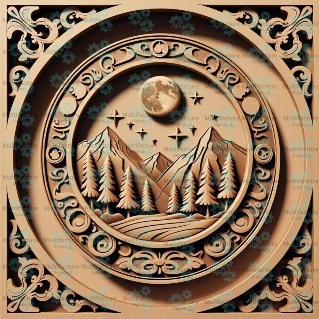 Zodiac Mountain Moon Laser Burn PNG, Laser Engrave Png, Lightburn File ...