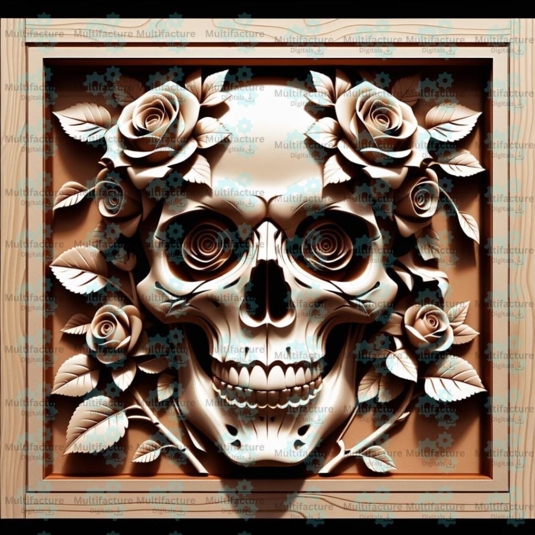 Gothic Skull Roses Laser Burn PNG, Laser Engrave Png, Lightburn File ...